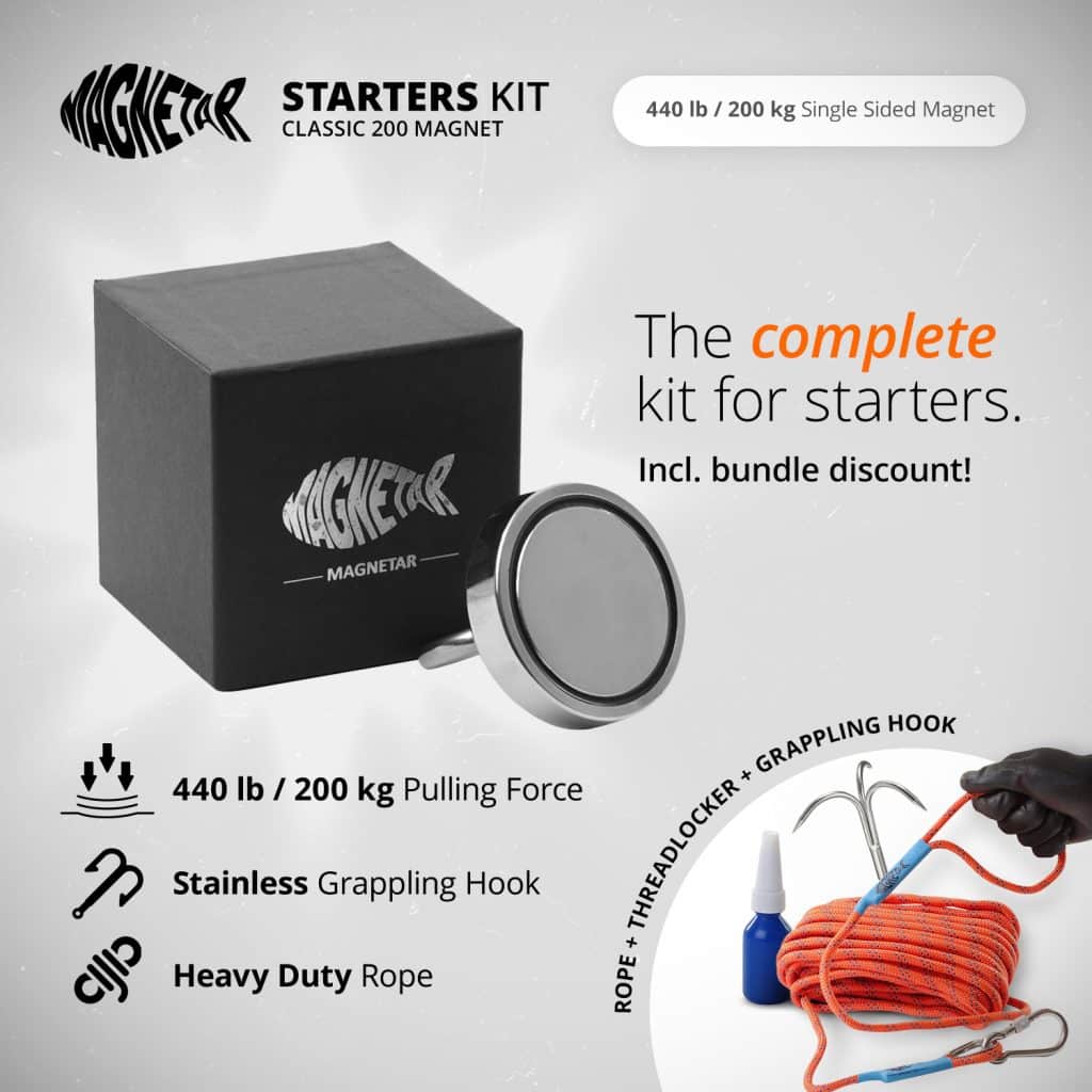 Starter package - 450lb / 200kg - Single sided - Magnet fishing with a ...