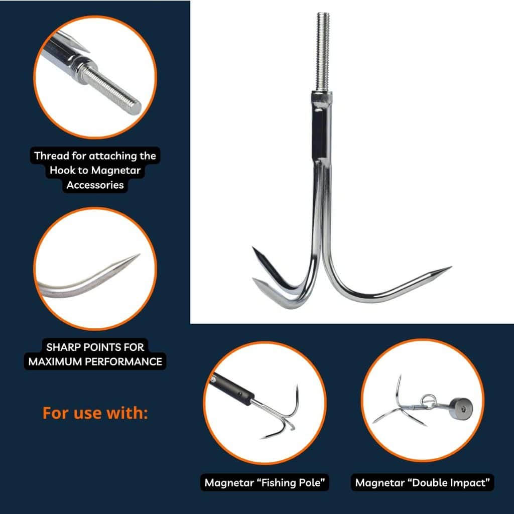 Grappling hook for magnet fishing pole